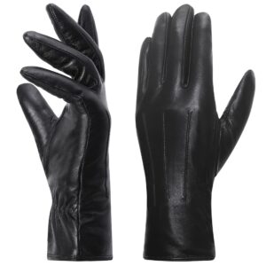 harssidanzar womans leather gloves,winter warm fleece lining touchscreen texting warm driving lambskin leather gloves gl018,black, size m