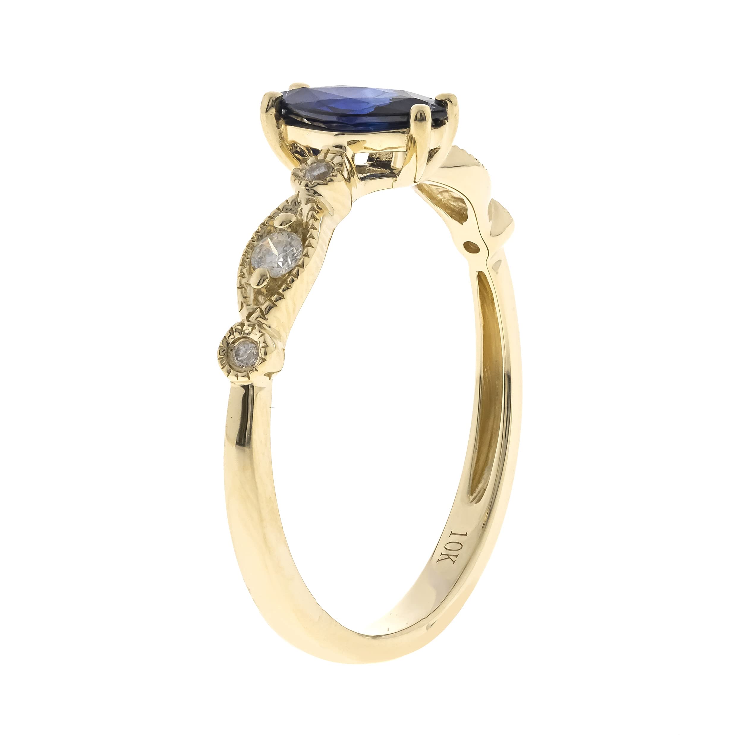 Gin & Grace 10K Yellow Gold Genuine Blue Sapphire and Natural Diamond (I1) Ring for Women.