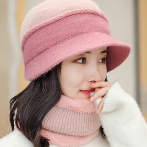 Hat and Scarf for Women, Women's Hat Scarf Set Warm Beanie Knitted Wool Hat Outdoor Cold Proof Scarf Hat Winter Hat Women