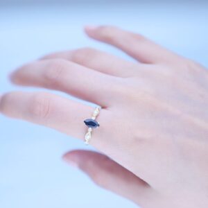 Gin & Grace 10K Yellow Gold Genuine Blue Sapphire and Natural Diamond (I1) Ring for Women.