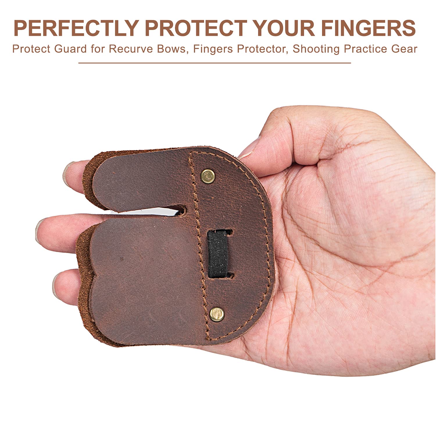 Perogen Archery Finger Tab-Cow Leather Fingers Protector for Recurve Bows Hunting Finger Protector Brown (L)