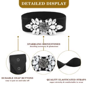 Wriidy Rhinestone Stretch Belt Wide Dressy Belt Women Elastic Crystal Belts Stylish Dress Waist Accessories for Girls (Black, Small)