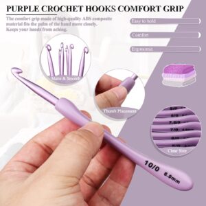 Coopay Purple Crochet Hooks Ergonomic Crochet Hook Set for Arthritic Hands, Lightweight Aluminum Crochet Needles for Crocheting Yarn, Knitting Hook Crochet Kit for Beginners Knitting Crochet Supplies