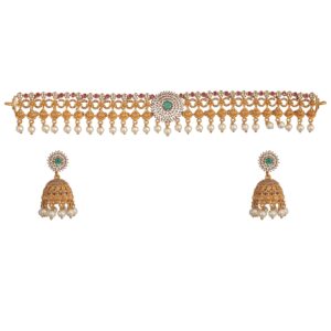 tarinika antique gold plated neera choker set with floral design - indian jewelry sets for women | perfect for casual occasions | traditional indian choker jewelry set | 1 year warranty*