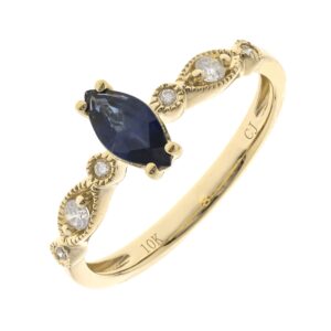 Gin & Grace 10K Yellow Gold Genuine Blue Sapphire and Natural Diamond (I1) Ring for Women.