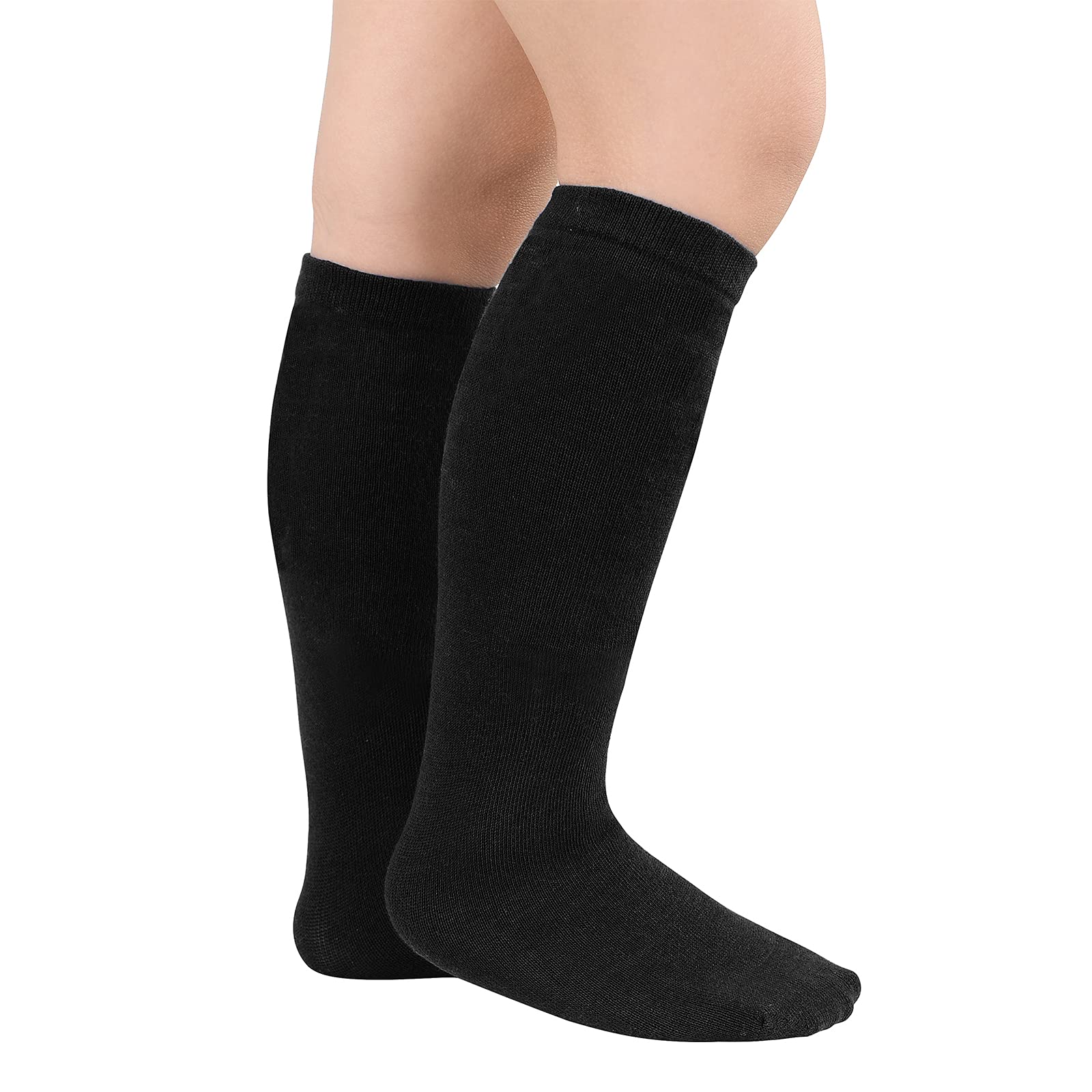 American Trends Toddler Socks Knee High socks Cotton Uniform Tube Socks Long Sports Socks for Toddler Girls 1 Pack Pure Black