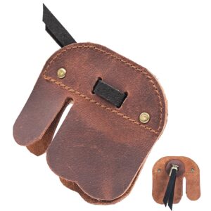 perogen archery finger tab-cow leather fingers protector for recurve bows hunting finger protector brown (l)