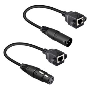 gelrhonr 1 pair xlr 3pin to rj45 female adapter cable,xlr male to rj45 network connector extension cable use cat5 ethernet for dmx-con controller series-1.1ft