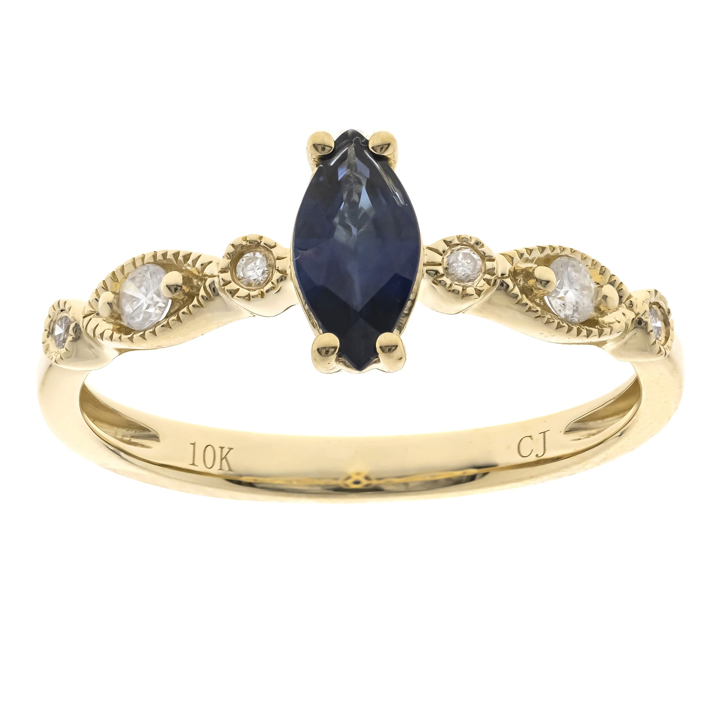 Gin & Grace 10K Yellow Gold Genuine Blue Sapphire and Natural Diamond (I1) Ring for Women.