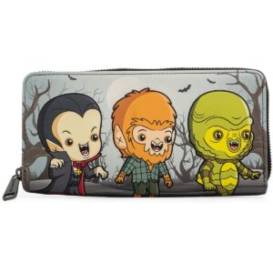 loungefly universal monsters chibi faux leather zip wallet