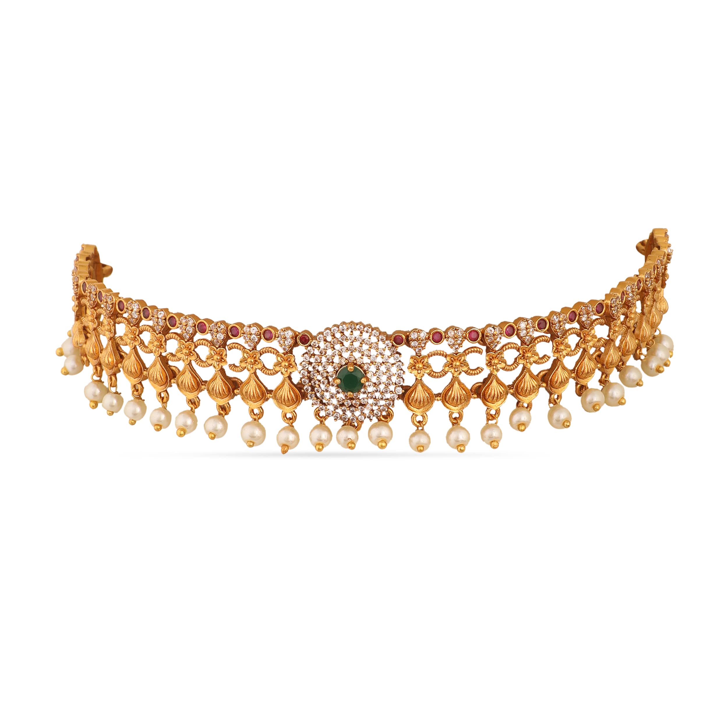 TARINIKA Antique Gold Plated Neera Choker Set with Floral Design - Indian Jewelry Sets for Women | Perfect for Casual Occasions | Traditional Indian Choker Jewelry set | 1 Year Warranty*