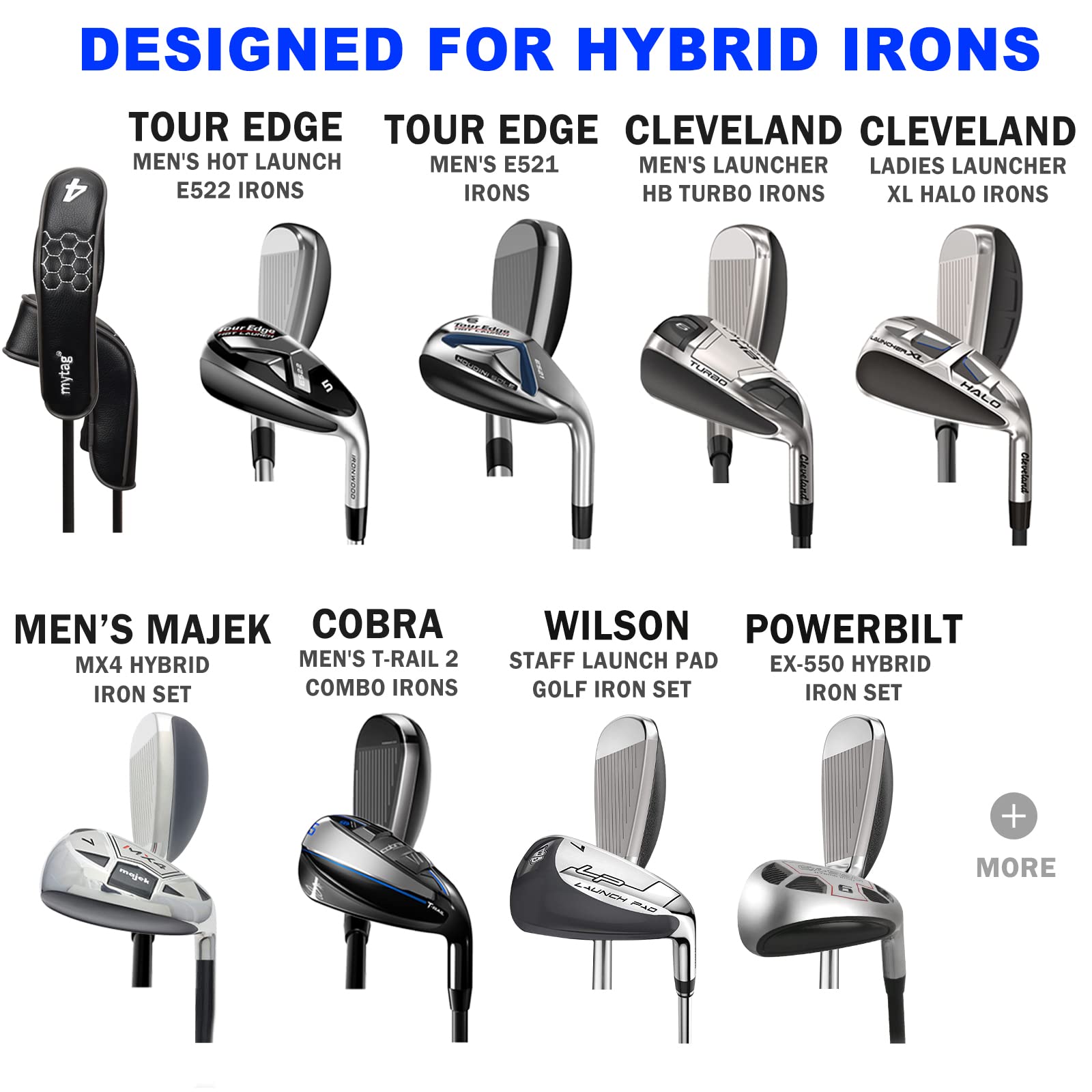 mytag 8PCS Golf Hybrid Iron Headcovers Set Long Hybrid Iron Covers for Cleveland Launcher, Majek MX4, Cobra T Rail, Wilson Launch Pad, Tour Edge Hybrid Irons (1set of 8pcs(4,5,6,7,8,9,P,X))