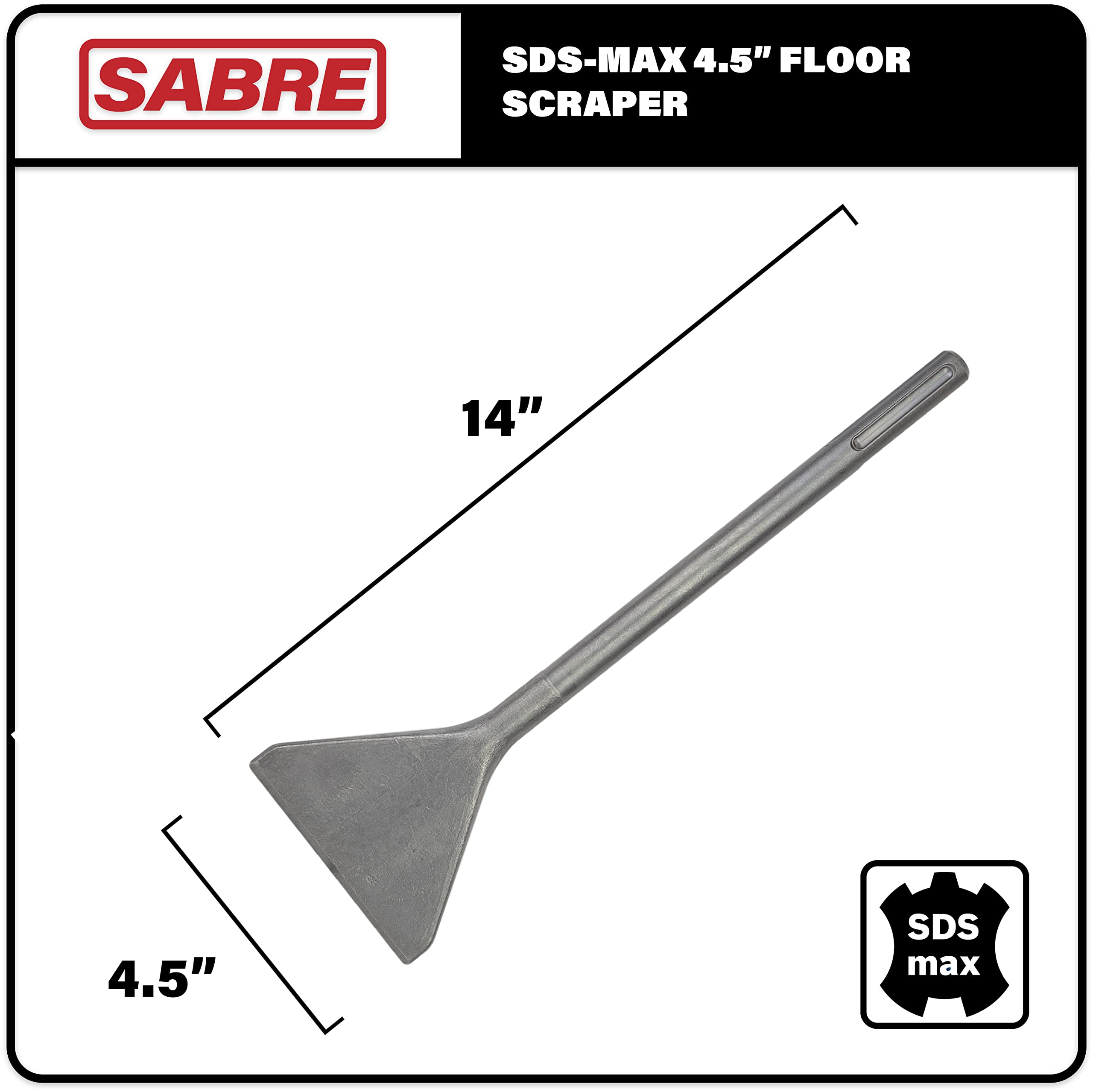 Sabre Tools SDS MAX 4.5" Thinset Scraping Chisel (4.5" x 14") - Machine Sharpened, Tile & Thinset Removal, Floor Scraper