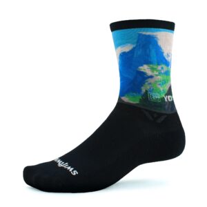 swiftwick vision six impression, parks edition, running and cycling socks (yosemite half dome, large)