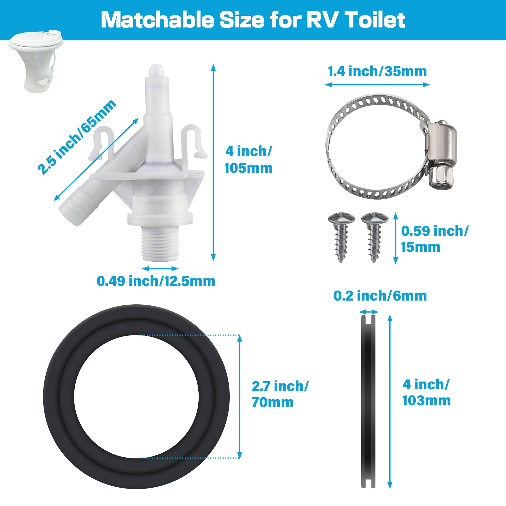 Dreyoo 385311641 Water Valve Kit, Plastic RV Camper Toilet Valve Parts Compatible with Sealand 300 310 311 320 and 321 Series RV Marine Toilet Flush Valve Replacement (1 Piece)