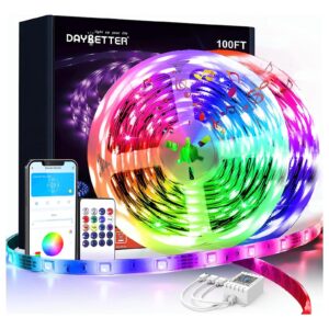 daybetter led lights 100ft, 2 rolls of 50ft led lights for bedroom, long smart led strip lights with remote and app control, music sync rgb color changing led light strips for room decoration