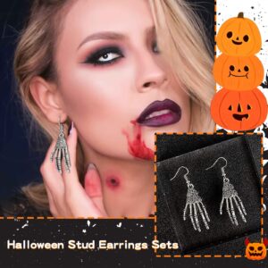 24 Pairs Halloween Stud Earrings Bat Cat Witch Earrings Set Spider Web Pumpkin Skull Drop earrings Jewelry for Women Halloween Outfit Costumes Accessories