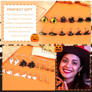 24 Pairs Halloween Stud Earrings Bat Cat Witch Earrings Set Spider Web Pumpkin Skull Drop earrings Jewelry for Women Halloween Outfit Costumes Accessories