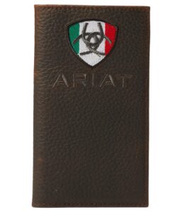 ariat men's rodeo wallet mexican flag logo, brown