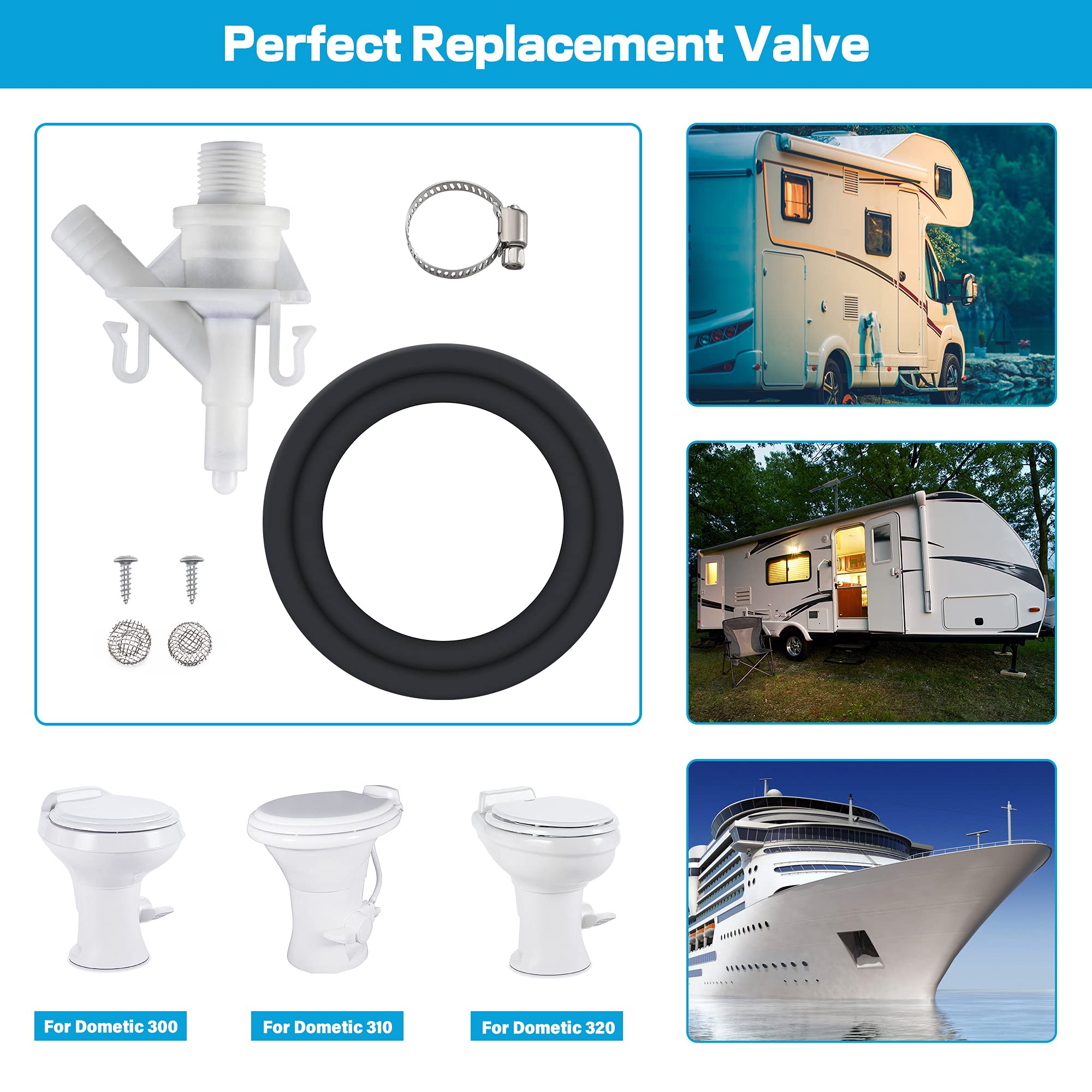 Dreyoo 385311641 Water Valve Kit, Plastic RV Camper Toilet Valve Parts Compatible with Sealand 300 310 311 320 and 321 Series RV Marine Toilet Flush Valve Replacement (1 Piece)