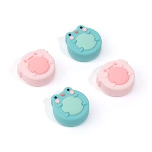 geekshare cute animal theme silicone joy-con thumb grip caps,joystick cover compatible with nintendo switch/oled/lite,4pcs - frog & axolotl (for switch/oled/lite)