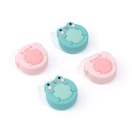 GeekShare Cute Animal Theme Silicone Joy-Con Thumb Grip Caps,Joystick Cover Compatible with Nintendo Switch/OLED/Lite,4PCS - Frog & Axolotl (for Switch/OLED/Lite)