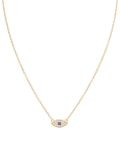 gorjana women’s evil eye pendant necklace, adjustable link chain w/white cz and london blue nanogem talisman, 18k gold plated