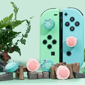 GeekShare Cute Animal Theme Silicone Joy-Con Thumb Grip Caps,Joystick Cover Compatible with Nintendo Switch/OLED/Lite,4PCS - Frog & Axolotl (for Switch/OLED/Lite)