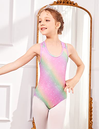 Arshiner Girls Sleeveless Gymnastics Ballet Dance Leotard Cross Strap Leotards Cute Pink Rainbow 10 3-4T1 Years