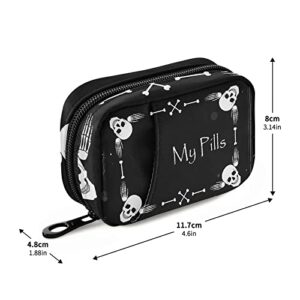 Naanle Halloween My Pill Box 7 Day Skull Pill Case Travel Pill Organizer Bag with Zipper Portable Weekly Case Compact Size for Vitamin Supplement Holder