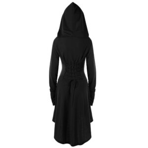 OIUCVGB Womens Renaissance Costumes Hooded Robe Lace Up Vintage Pullover High Low Long Hoodie Dress Cloak