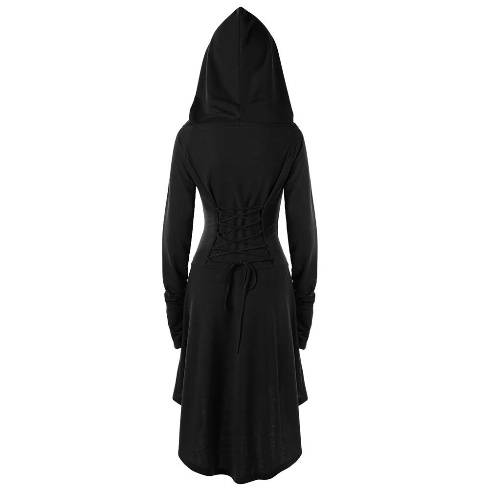 OIUCVGB Womens Renaissance Costumes Hooded Robe Lace Up Vintage Pullover High Low Long Hoodie Dress Cloak