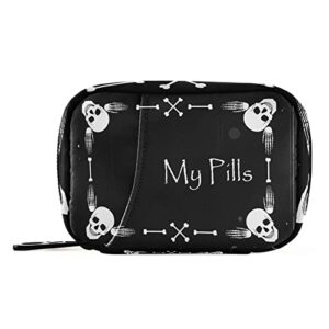 naanle halloween my pill box 7 day skull pill case travel pill organizer bag with zipper portable weekly case compact size for vitamin supplement holder