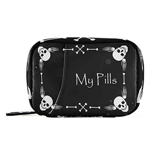 Naanle Halloween My Pill Box 7 Day Skull Pill Case Travel Pill Organizer Bag with Zipper Portable Weekly Case Compact Size for Vitamin Supplement Holder