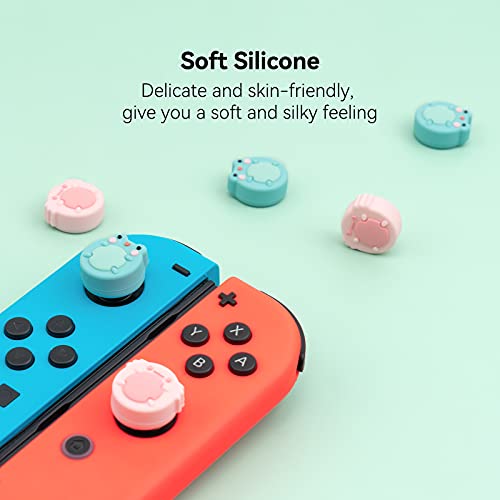 GeekShare Cute Animal Theme Silicone Joy-Con Thumb Grip Caps,Joystick Cover Compatible with Nintendo Switch/OLED/Lite,4PCS - Frog & Axolotl (for Switch/OLED/Lite)