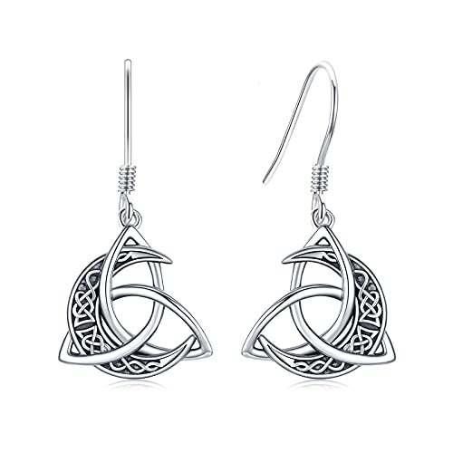 CHENGHONG Celtic Knot Earrings 925 Sterling Silver Crescent Moon Drop Dangle Earrings Irish Earrings Celtic Moon Jewelry Christmas Gifts for Women