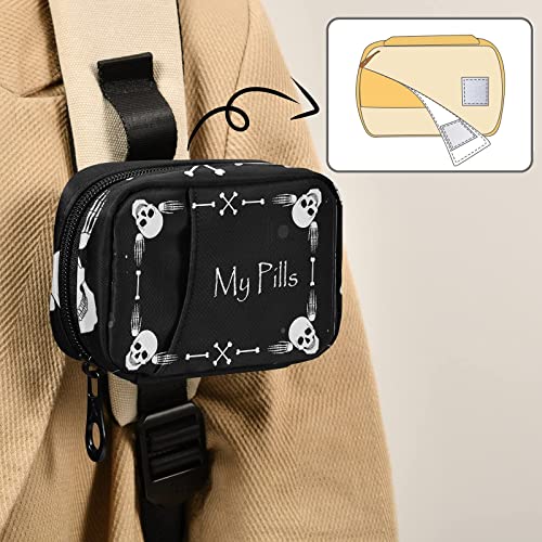 Naanle Halloween My Pill Box 7 Day Skull Pill Case Travel Pill Organizer Bag with Zipper Portable Weekly Case Compact Size for Vitamin Supplement Holder