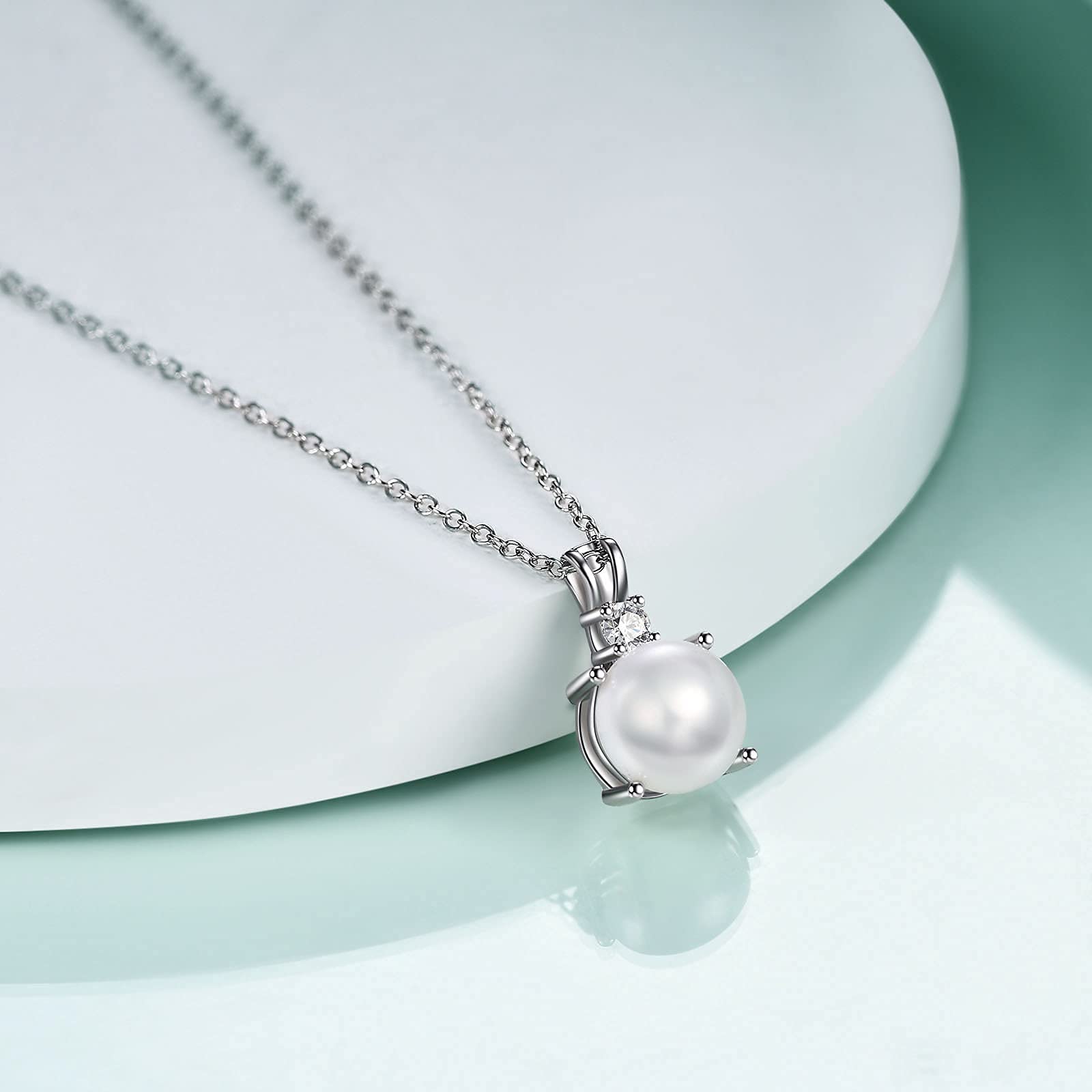 925 Sterling Silver Single Pearl Necklace Simple Cultured Solitaire Pearl Pendant Necklace Jewelry for Women