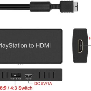 Y.D.F PS2 to HDMI Converter Adapter, PS2 HDMI Video Converter PS2 HDMI Converter with 3ft HDMI Cable for Sony PlayStation 2/ PlayStation 1/ PlayStation 3 (PS2 & PS1& PS3)