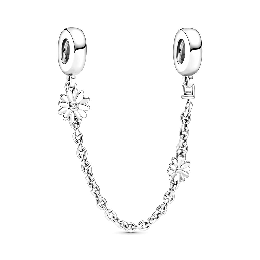 EZ Tuxedo 925 Sterling Silver Daisy Flower Safety Chain Charm for Bracelets