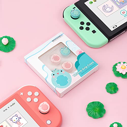 GeekShare Cute Animal Theme Silicone Joy-Con Thumb Grip Caps,Joystick Cover Compatible with Nintendo Switch/OLED/Lite,4PCS - Frog & Axolotl (for Switch/OLED/Lite)