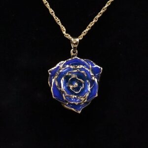 Eternal Necklace by Eternal Rose 24k Gold Dipped Forever Rose Necklace - (Blue Velvet)