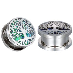 cooear fake opal life tree gauges for ears silver screw back upgrade plugs and tunnels flesh stretchers 0g to 1 inch.