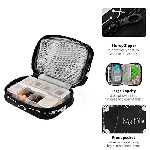 Naanle Halloween My Pill Box 7 Day Skull Pill Case Travel Pill Organizer Bag with Zipper Portable Weekly Case Compact Size for Vitamin Supplement Holder