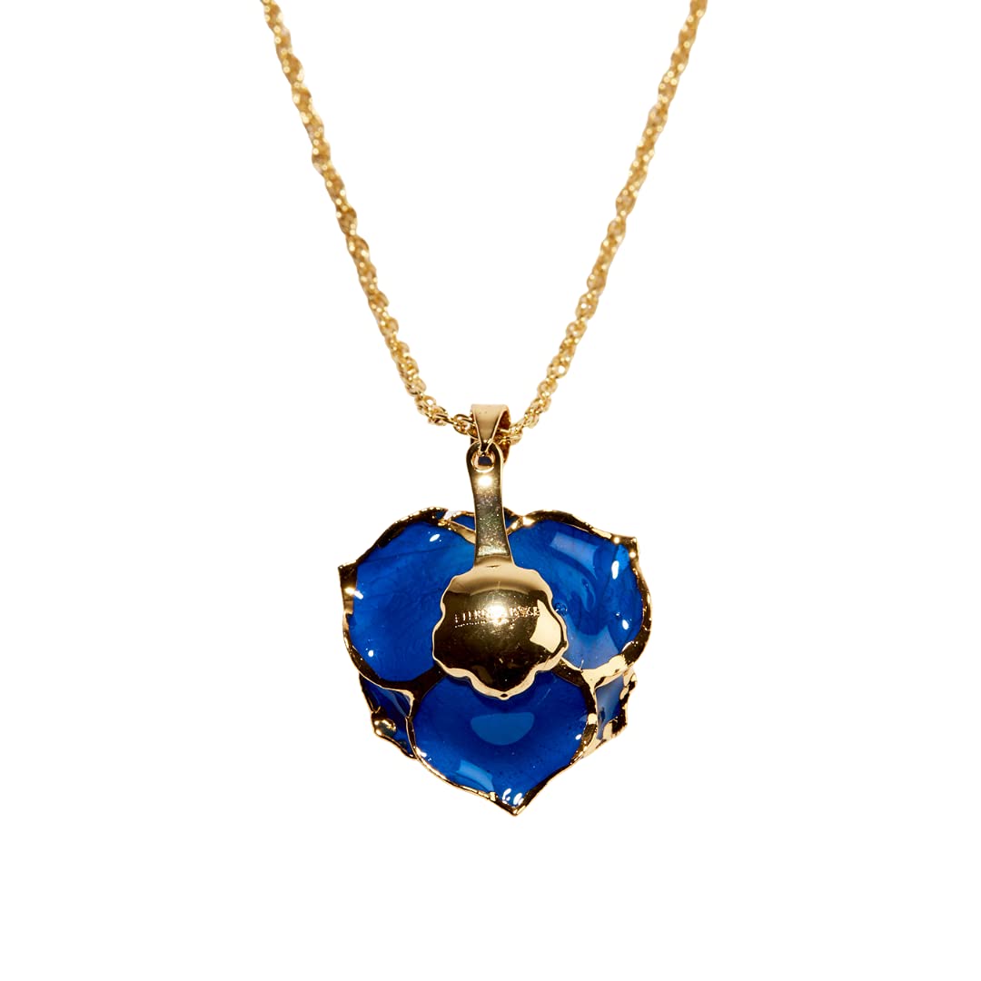 Eternal Necklace by Eternal Rose 24k Gold Dipped Forever Rose Necklace - (Blue Velvet)