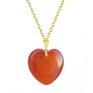 serynow carnelian heart healing stone pendant necklace for women natural carnelian pendant handmade necklace (heart-gold)