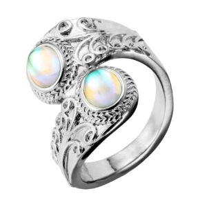 hsiyyecg moonstone ring colorful oval retro exaggerated carved punk style women's boho chic art deco ring (us size 9)