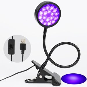 uv led black light clamp light with usb, upgraded 5w 395nm portable gooseneck lamp with clip for uv gel nail, pet urine detection,uv glue curing, blacklight posters, fluorescent paint, resin art