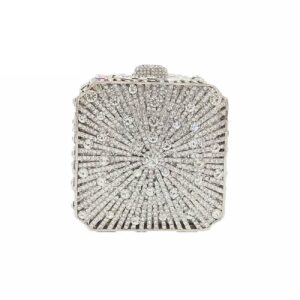 cute women crystal box clutch evening bags wedding party cocktail rhinestone handbags and purses (mini square,silver)