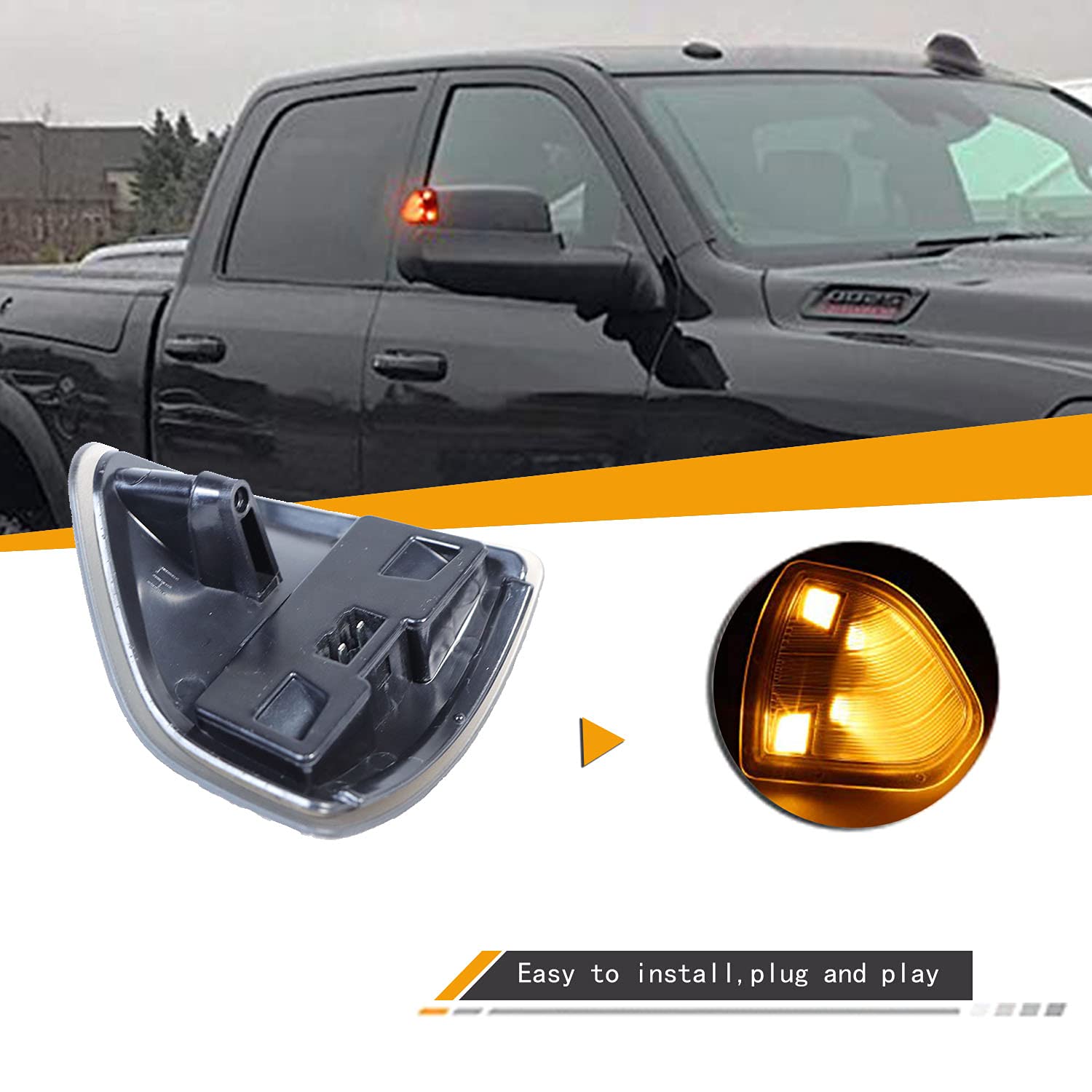 YMHHefy LED Side Mirror Turn Signal Light Left Driver Right Passenger Lamps Smoked Cover Lens Compatible for Dodge Ram 1500 2500 3500 4500 5500 2010-2018 2Pcs 68302828AA 68302829AA